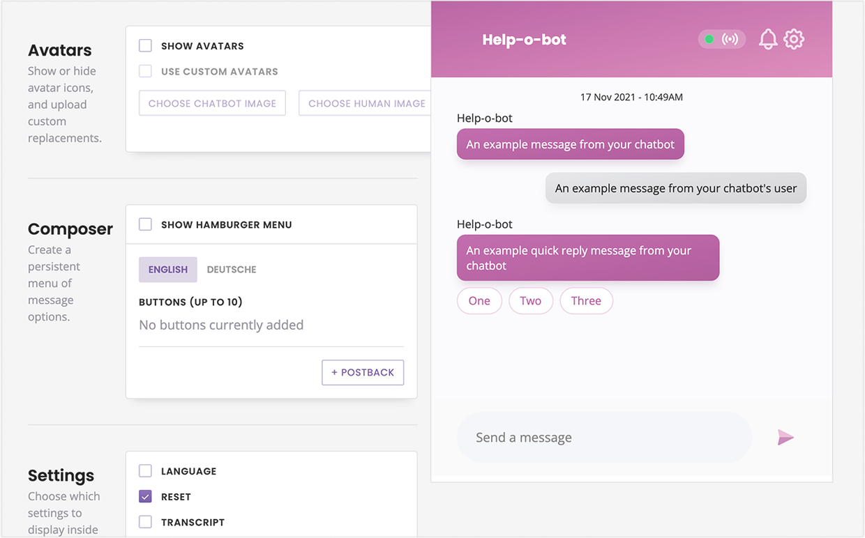 Design your embedded chatbot
