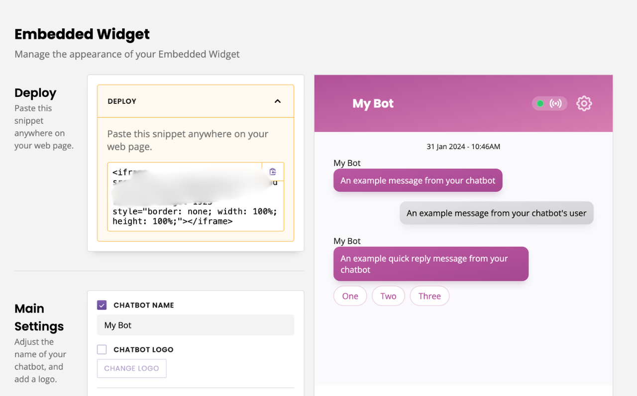 Add an embedded chatbot to your website