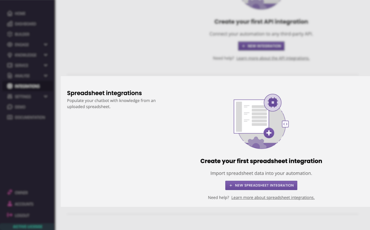 Create a new spreadsheet integration