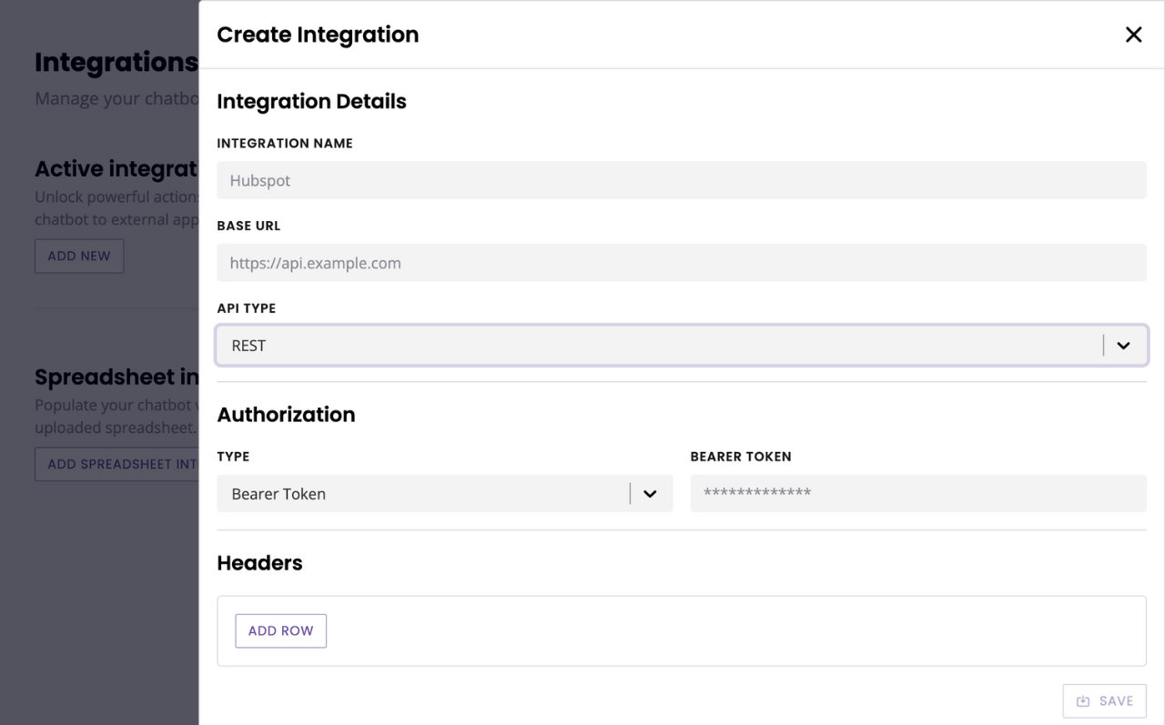 Create a new API integration