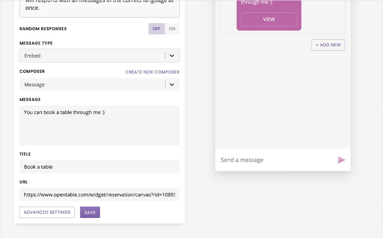 How to add an OpenTable reservation widget to your chatbot