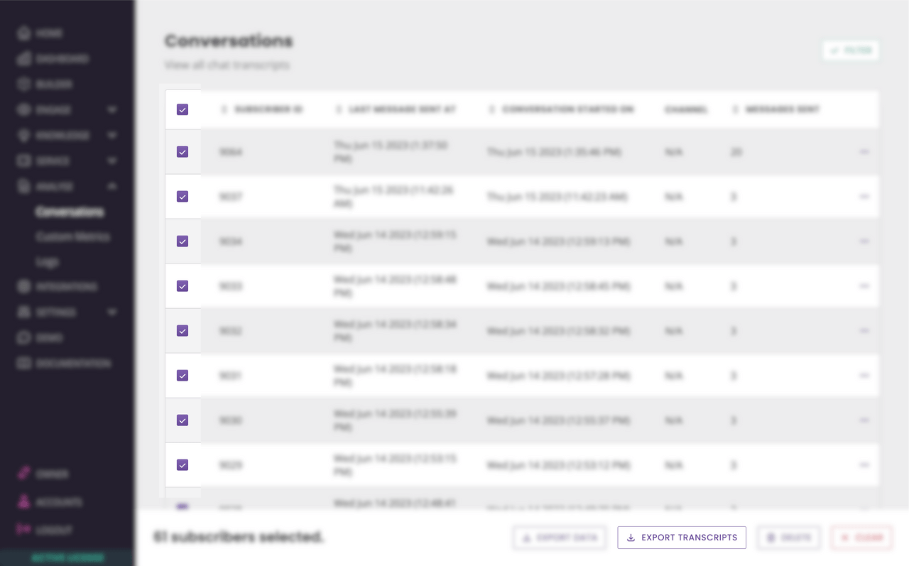 Export your user's chat transcripts