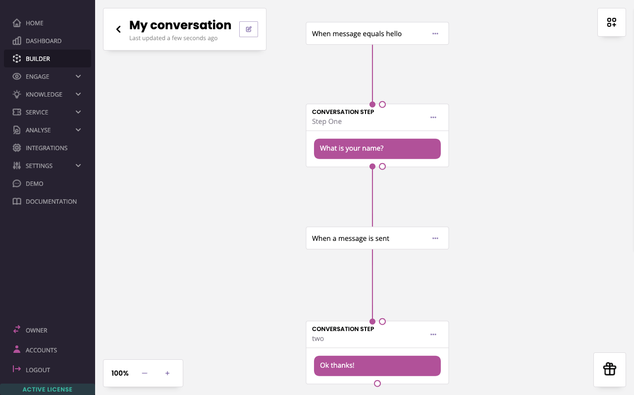 Create a voice conversation with the 'listen' action