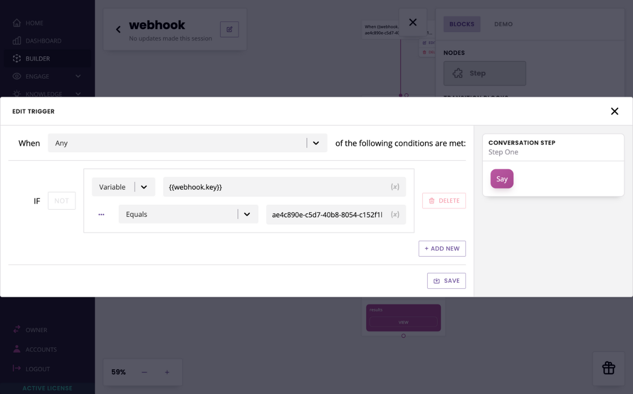How to save a variable from a webhook